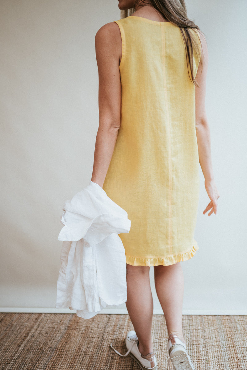 'Matilda' Linen Shift Dress, Linen Pinafore with a Ruffled Hem - Linenbee