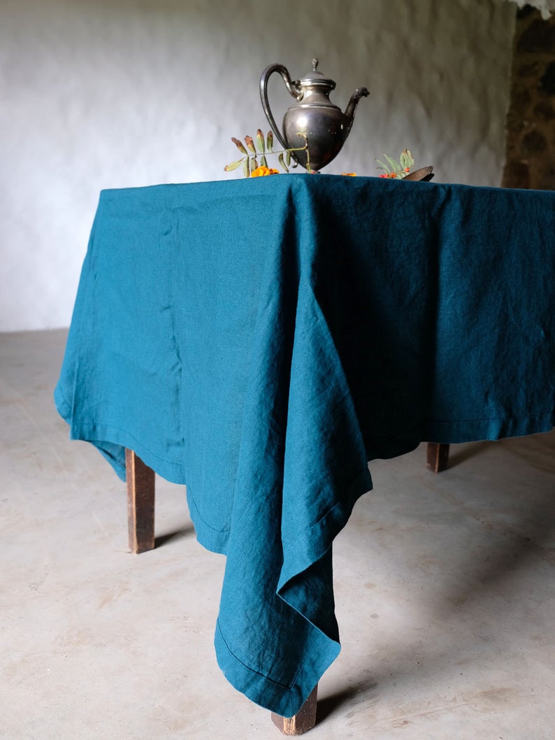 Linen tablecloth in Deep Teal, linen tablecloths in many colors - Linenbee
