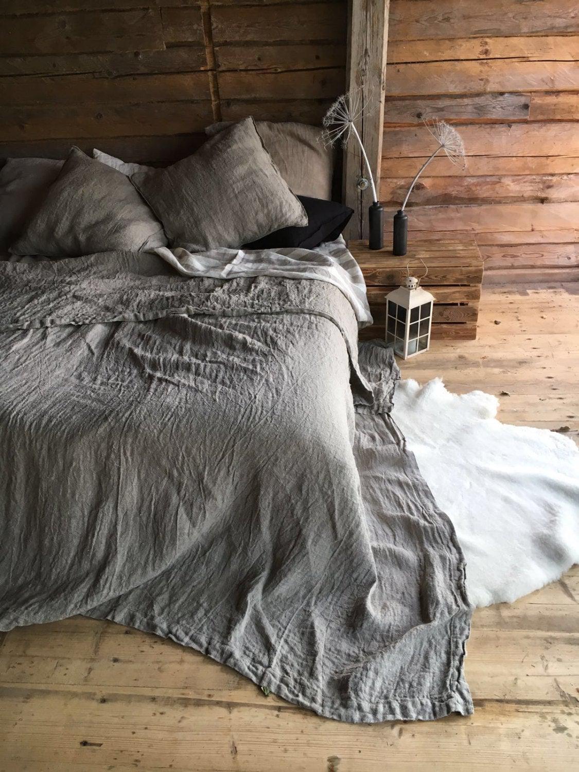 Rustic Linen Throw Blanket, Linen Bed Cover - Linenbee