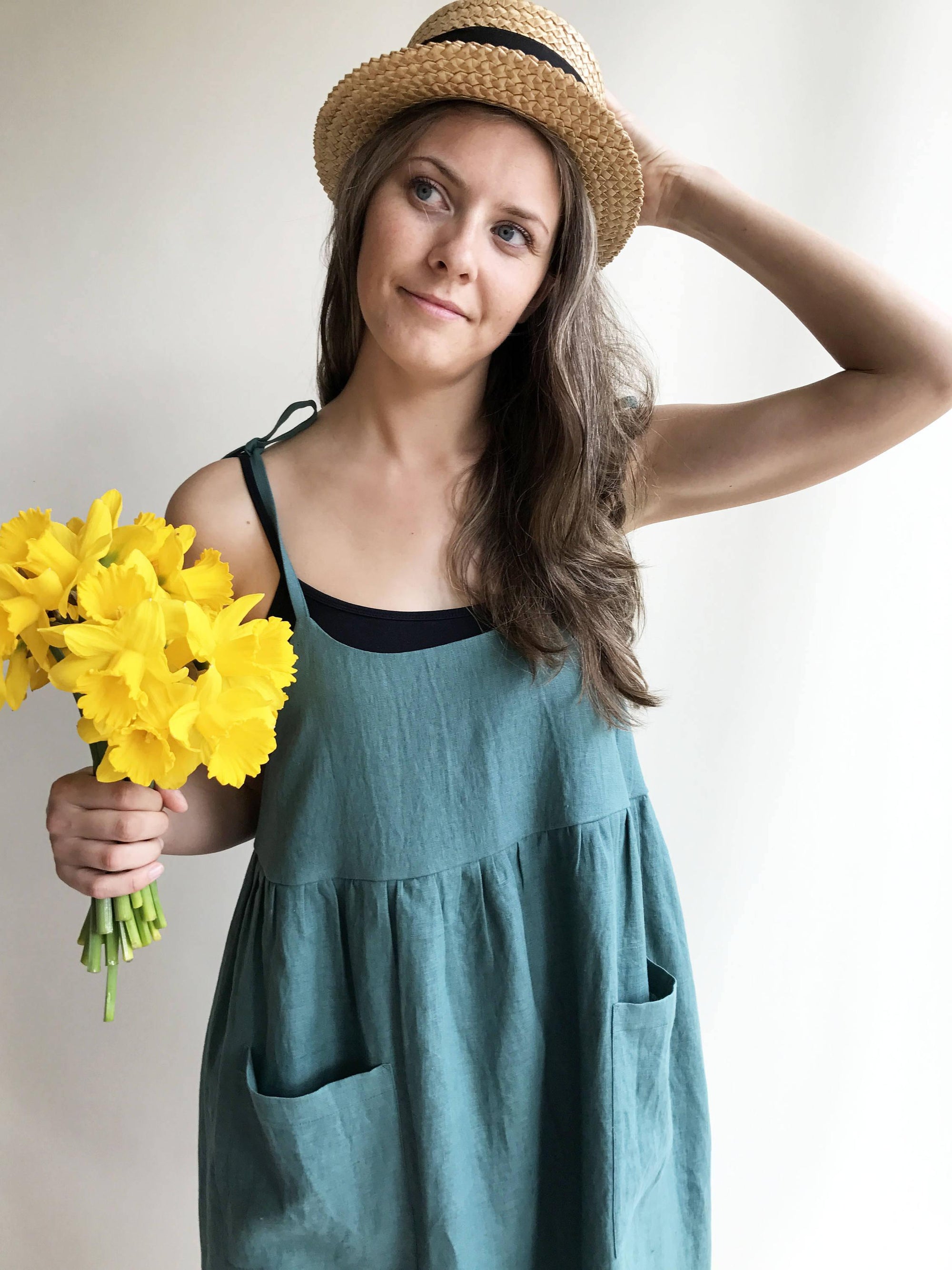 Striped Linen Sundress 'Angelica', Linen Jumper Dress - Linenbee
