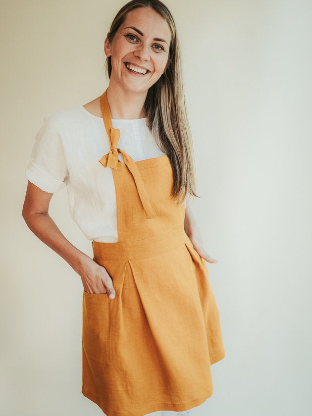 Vintage Inspired Cute Linen Apron Sunshine Feminine apron Linenbee
