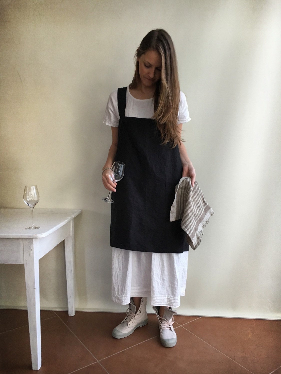 Linen Pinafore Apron, Dark Pinafore Apron Woman - Linenbee