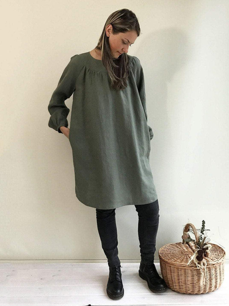 Loose Linen Tunic with Beautiful Shirring, Womens Tunic - Linenbee